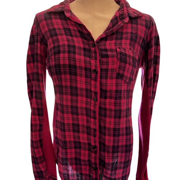 Splendid | Tops | Splendid Magenta And Black Button Down Plaid Top M | Poshmark